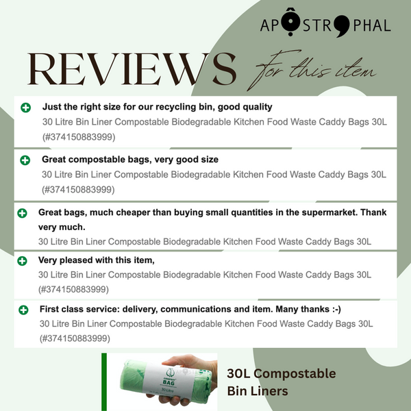 30 Litre x 100 Compostable Food Waste Caddy Bin Liner Bags 30L Made in ...