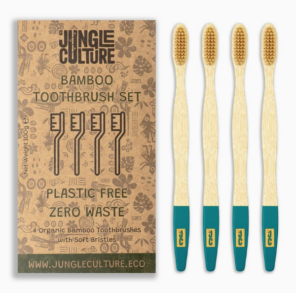 Bamboo Toothbrushes Set of 4 Eco Friendly Jungle Culture | Apostrophal